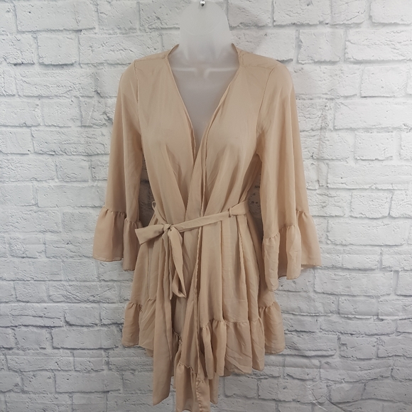 Windsor | Tops | Windsor Sheer Ruffle Kimonocardigan Duster Wwaist Tie ...